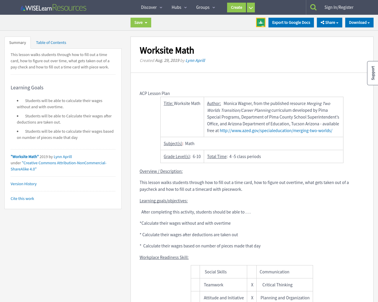 Worksite Math | WISELearn Resources