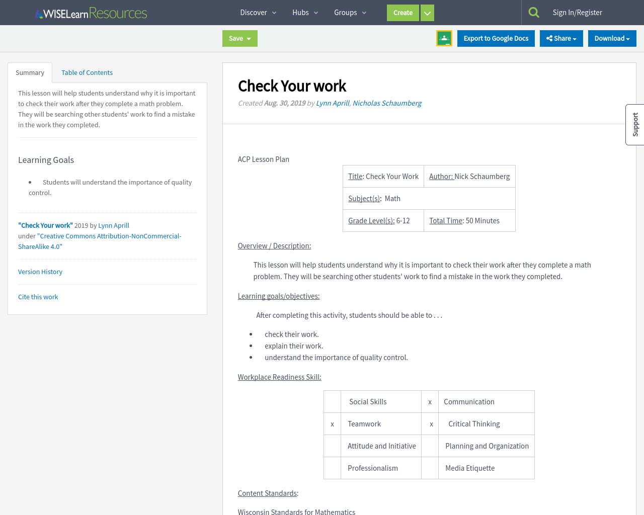 Check Your work | WISELearn Resources