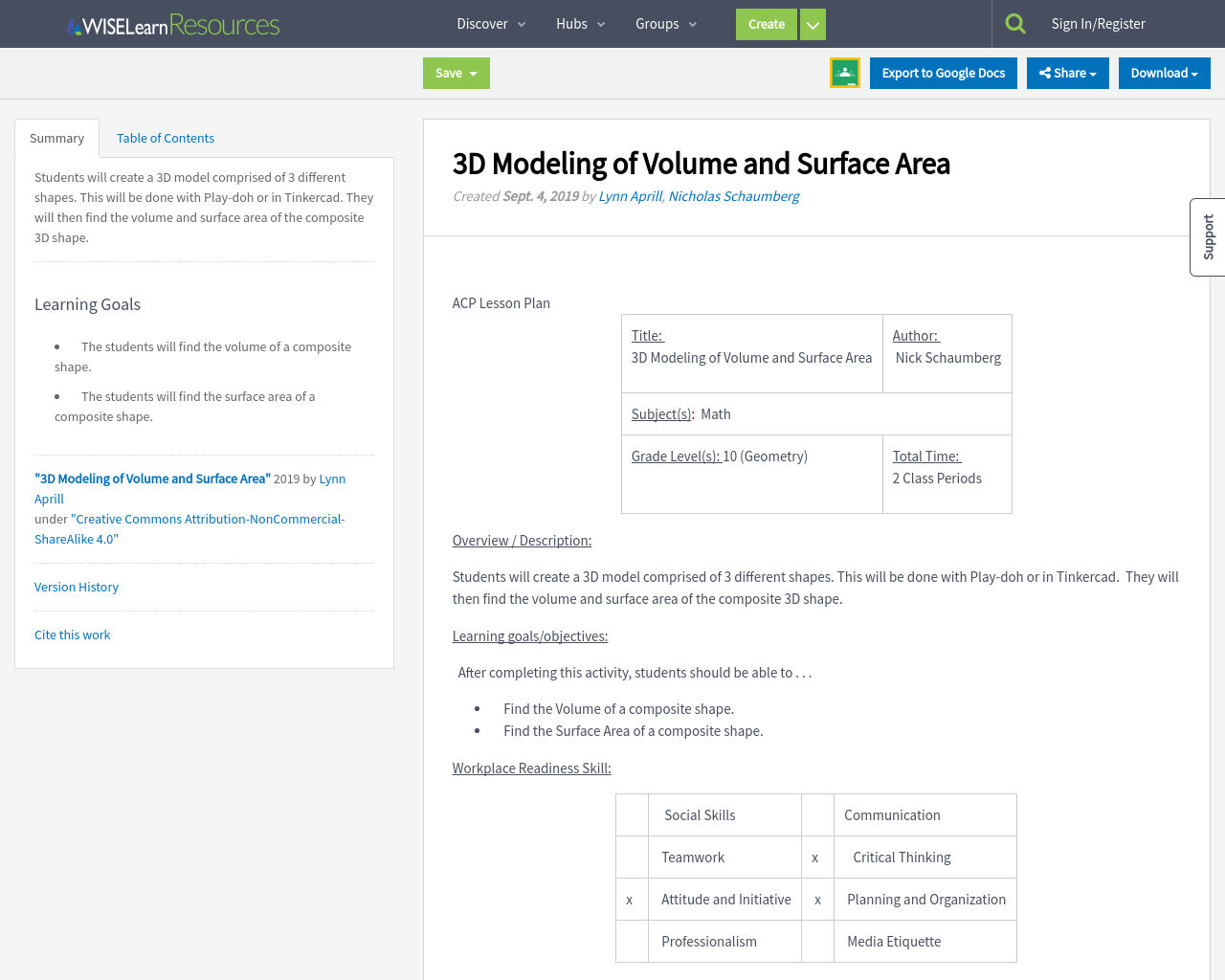3D Modeling of Volume and Surface Area | WISELearn Resources