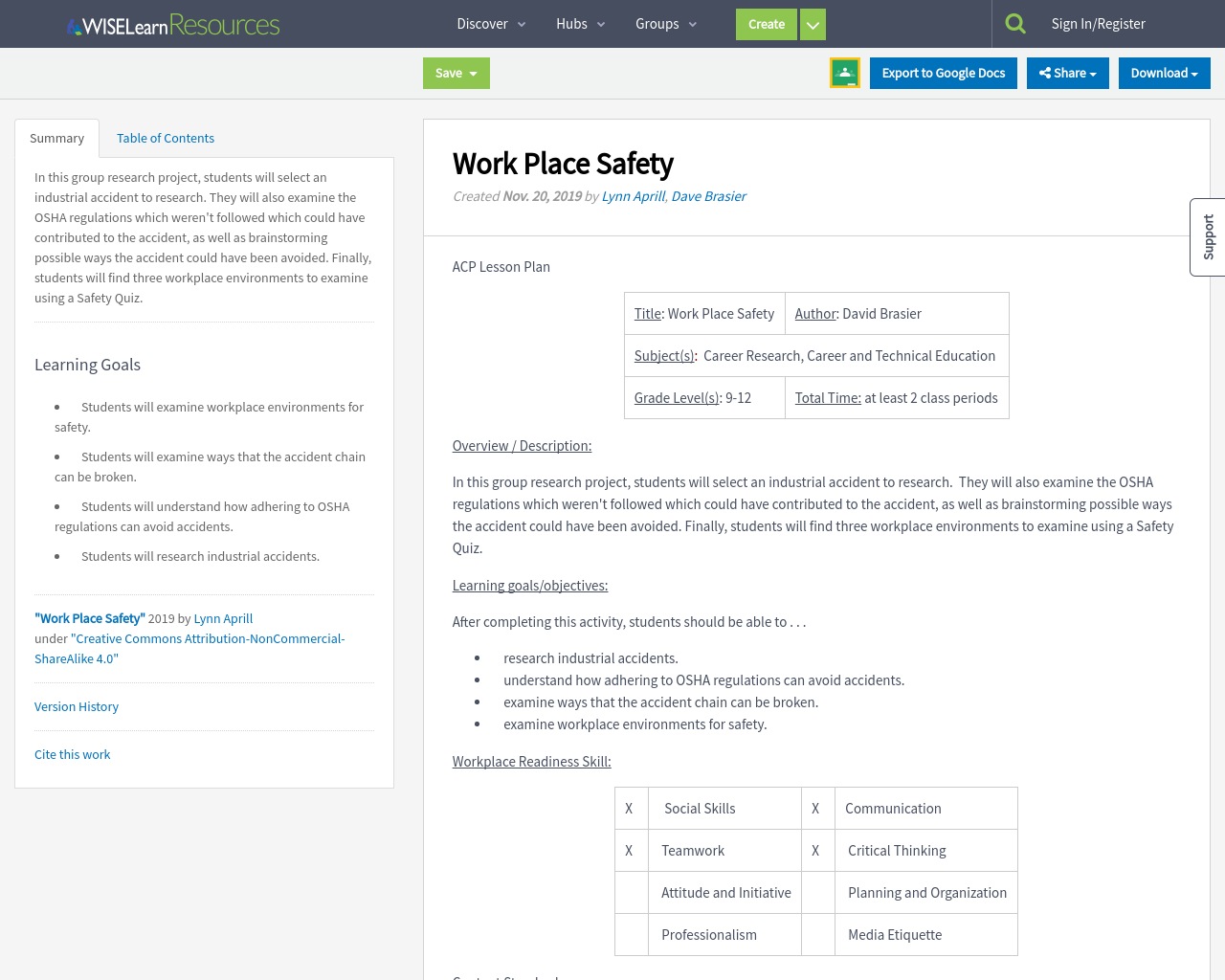 Work Place Safety | WISELearn Resources