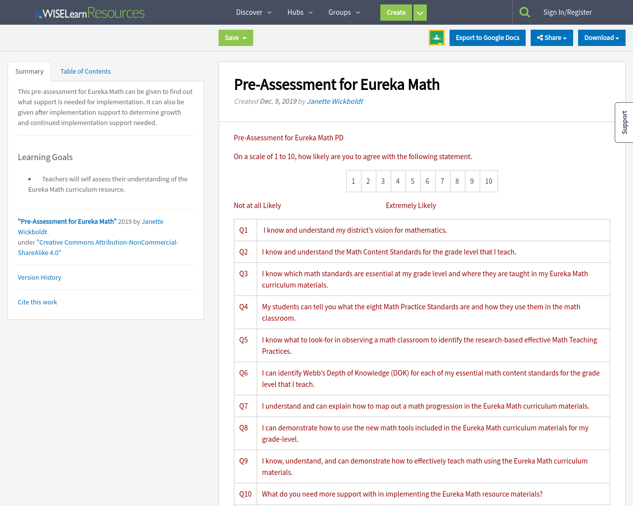 Pre-Assessment for Eureka Math | WISELearn Resources