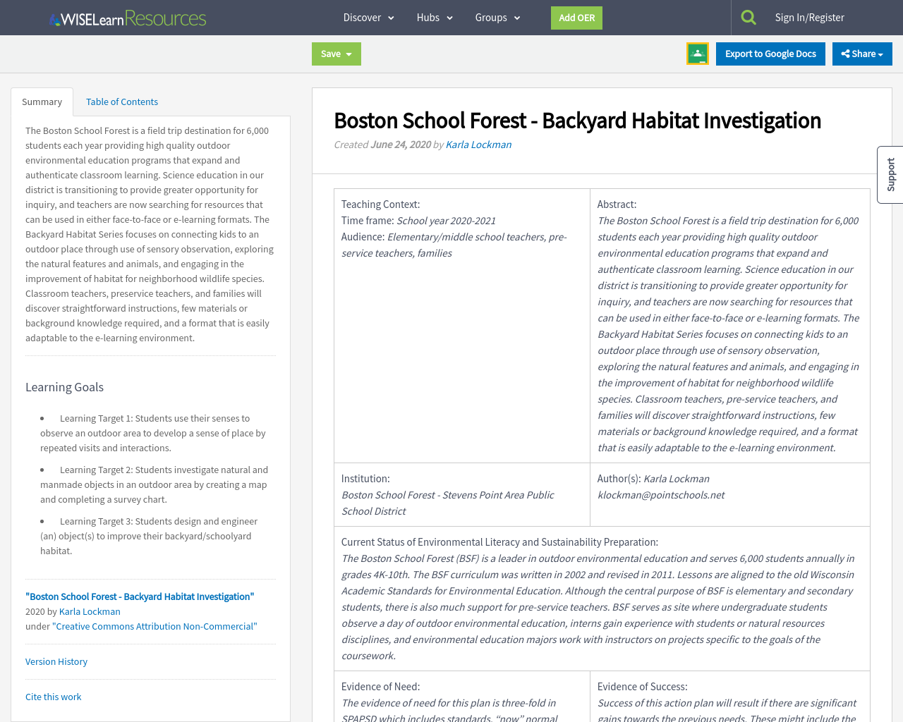 Boston School Forest - Backyard Habitat Investigation | WISELearn Resources
