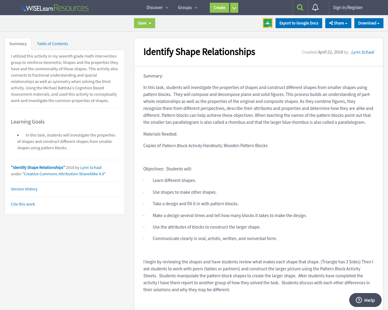 Identify Shape Relationships | WISELearn Resources