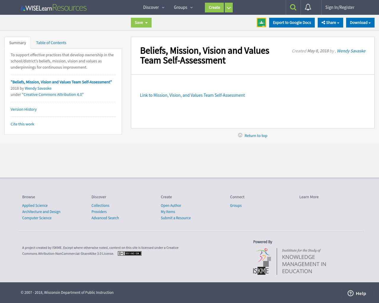 Beliefs, Mission, Vision and Values Team Self-Assessment | WISELearn ...