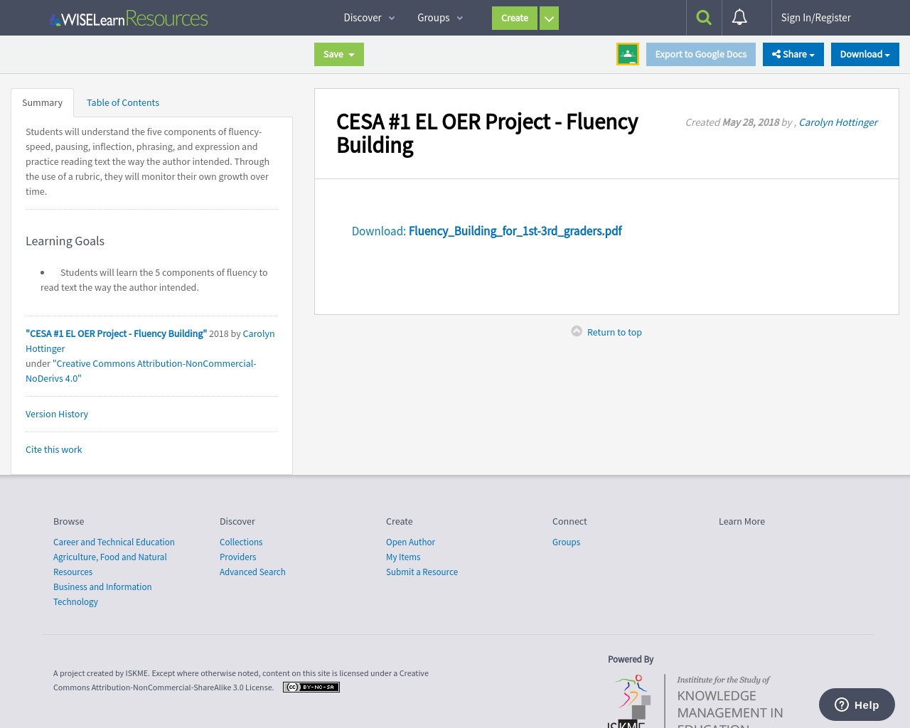 CESA #1 EL OER Project - Fluency Building | WISELearn Resources