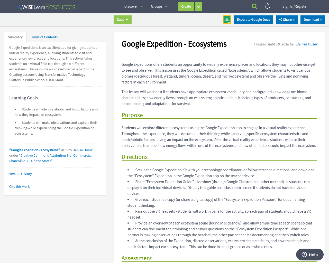Google Expedition - Ecosystems | WISELearn Resources