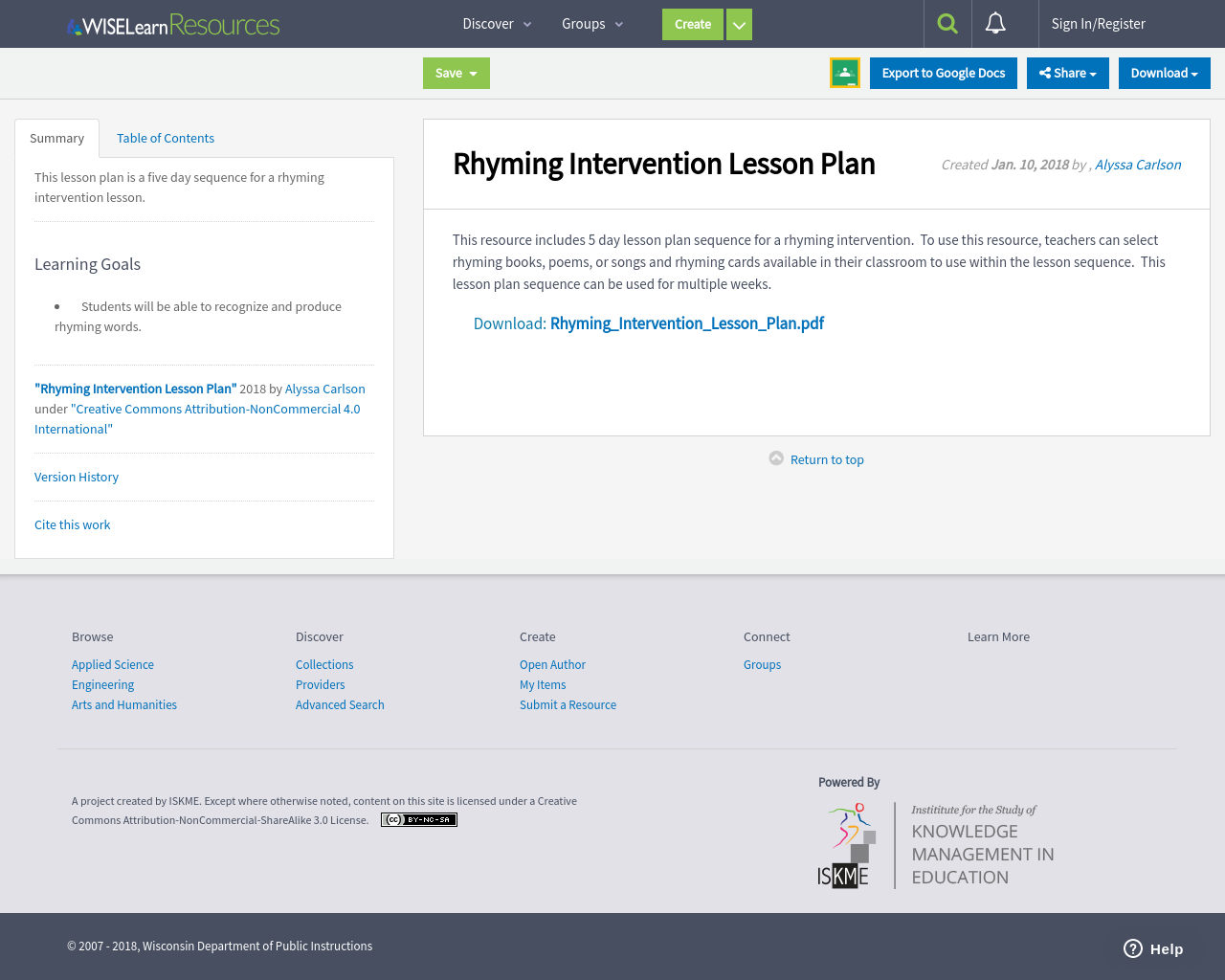 Rhyming Intervention Lesson Plan | WISELearn Resources