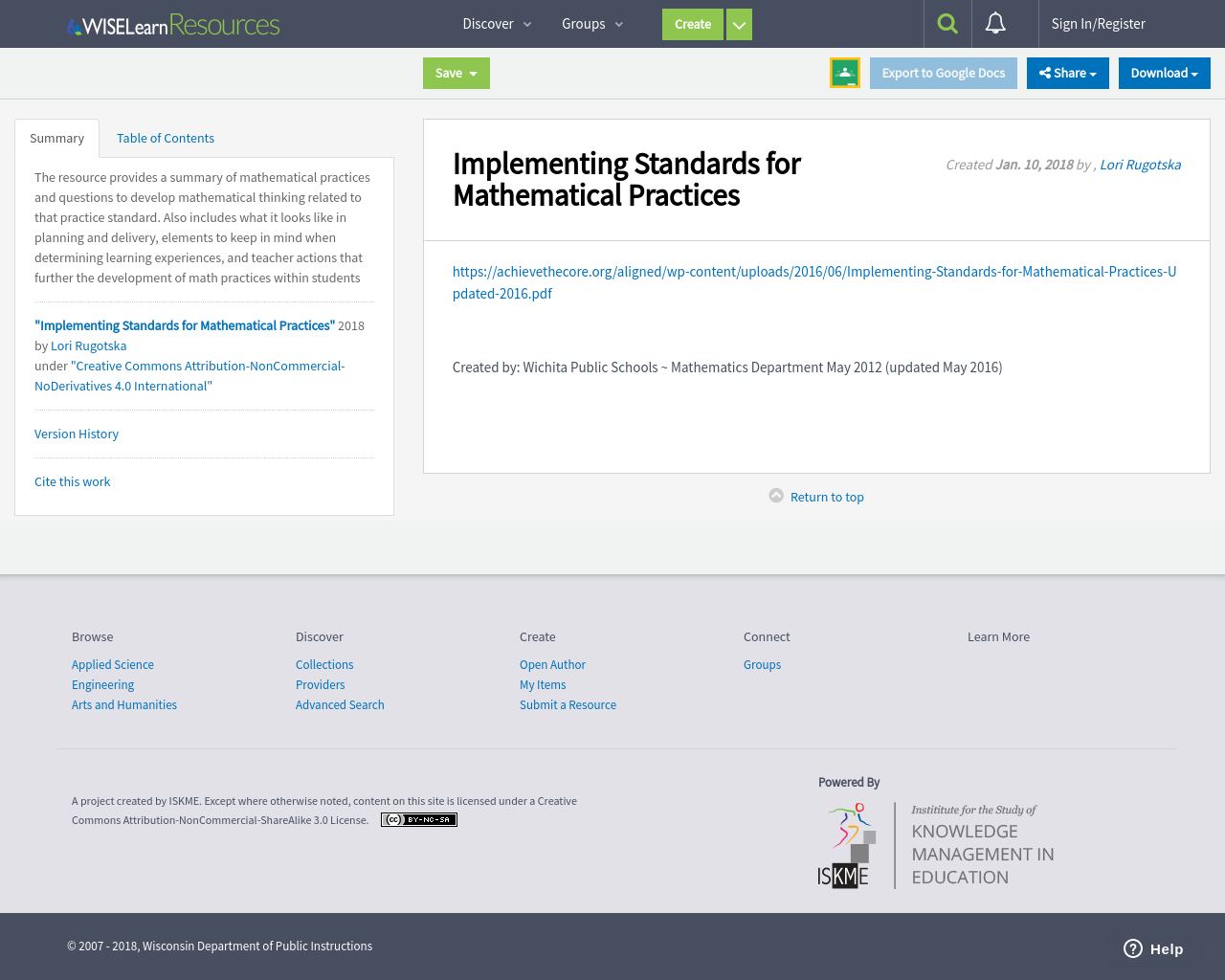 Implementing Standards for Mathematical Practices | WISELearn Resources