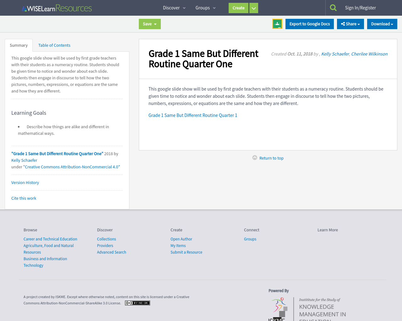 Grade 1 Same But Different Routine Quarter One | WISELearn Resources